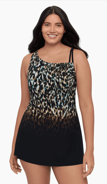 TRIMSHAPER ONE SHOULDER SWIMDRESS - LEOPARD IN THE MIST